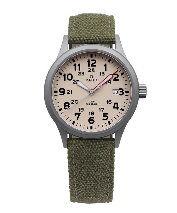 Refurbished Ratio Quest Men's Field Watch Sapphire Canvas Strap Quartz